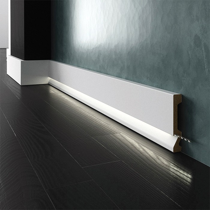 Plinta parchet alba polimer dur LED 244 x 10 x 1.6 cm Cezar LPC29LE ...